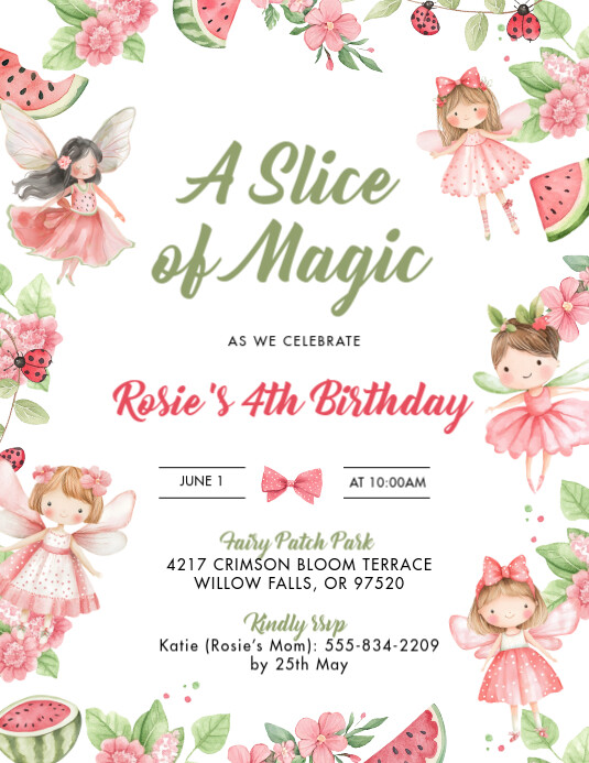 White Illustrative Fairy Birthday Invitation Flyer (us Letter) Templat ...