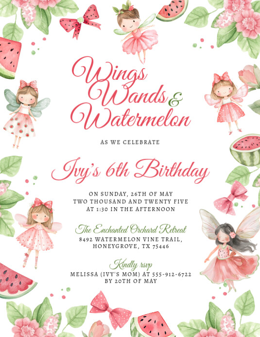 White Illustrative Fairy Birthday Invitation Flyer (us Letter) Template ...