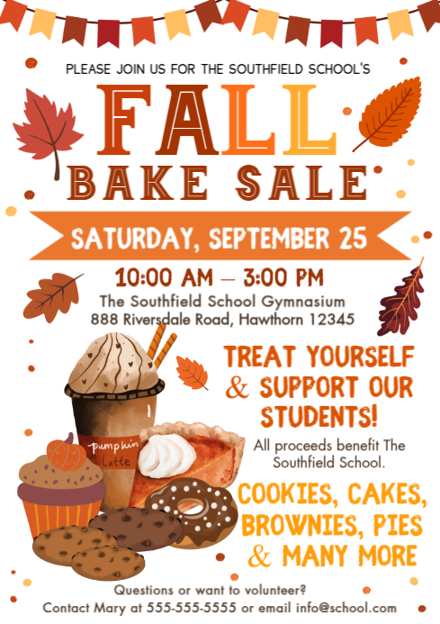 White Illustrative Fall Bake Sale A4 Template | PosterMyWall