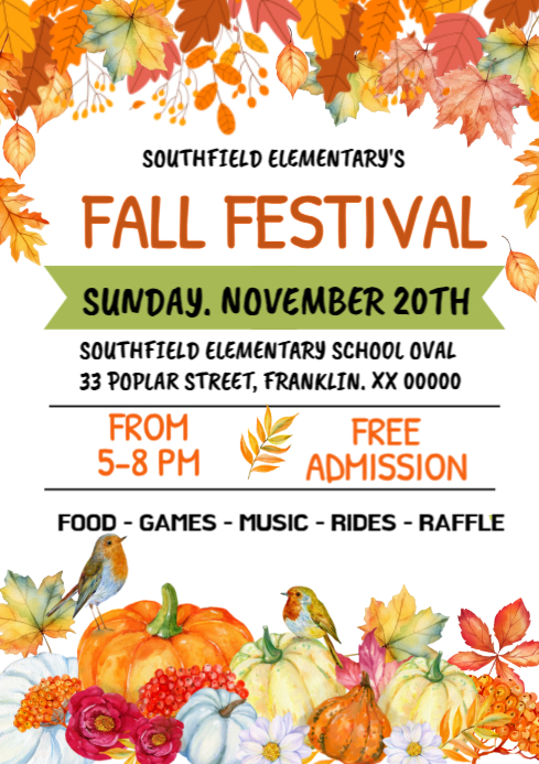 White Illustrative Fall Festival A4 Template | PosterMyWall