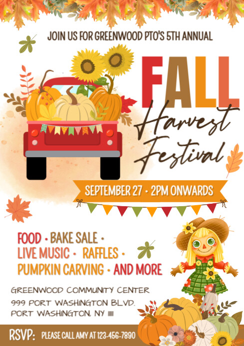 White Illustrative Fall Festival A4 Template | PosterMyWall