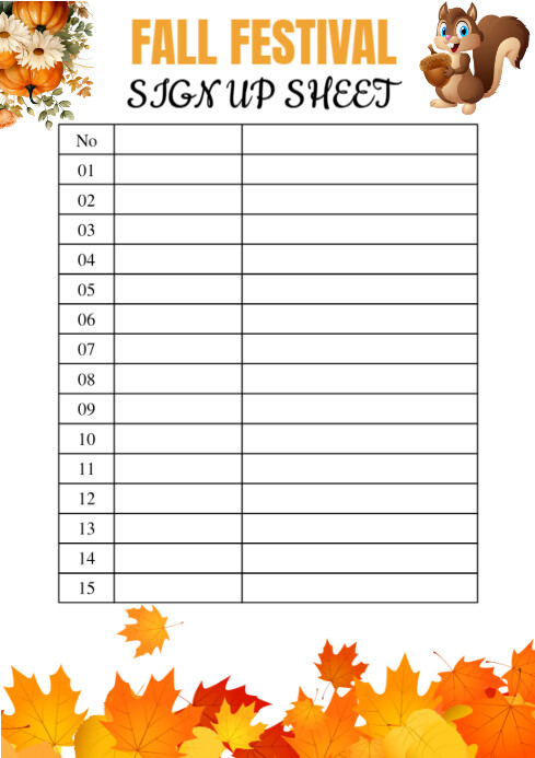 Copy of White Illustrative Fall Festival Sign Up Sheet A4 | PosterMyWall