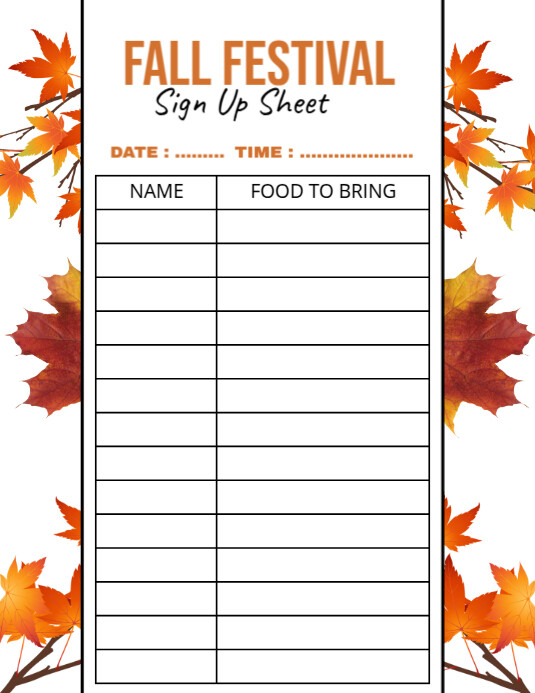 White Illustrative Fall Festival Sign Up Sheet Flyer (us Letter ...