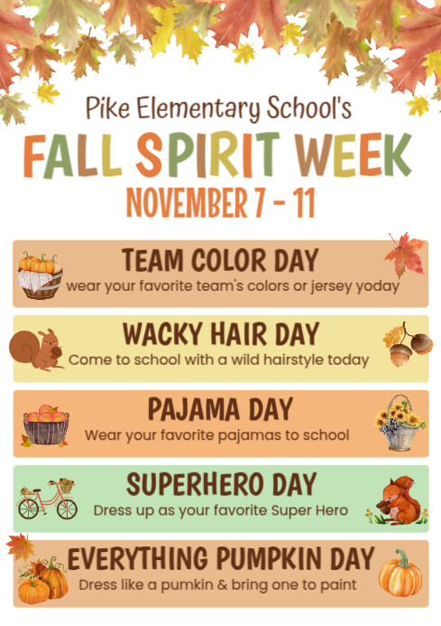 Copy of White Illustrative Fall Spirit Week A4 | PosterMyWall