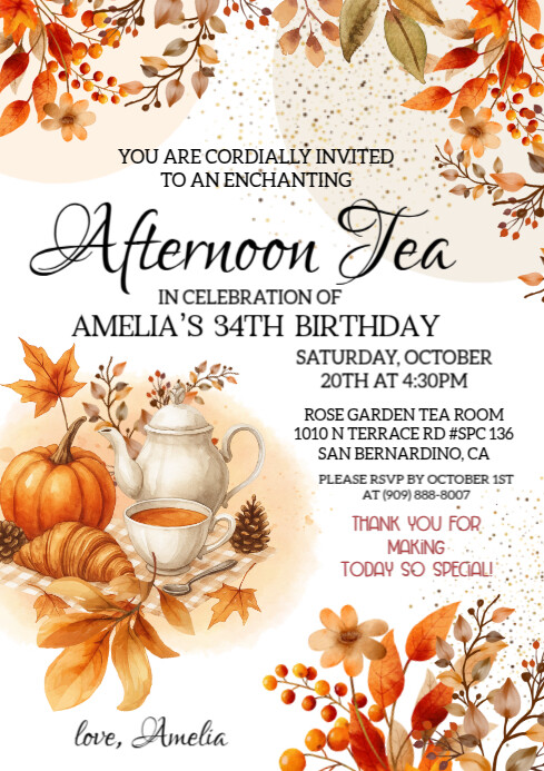 Copy of White Illustrative Fall Tea Party A4 | PosterMyWall