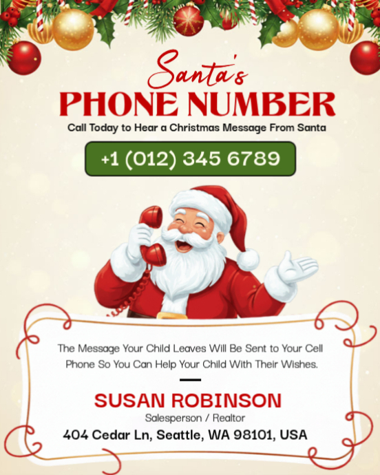 Copy of White Illustrative Festive Santa's Phone Number Christmas Call ...