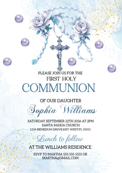 White Illustrative First Holy Communion A4 Template | PosterMyWall