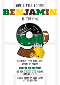 White Illustrative Football Birthday Invitation A4 Template | PosterMyWall