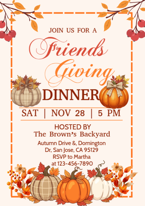 White Illustrative Friendsgiving A4 Template | PosterMyWall