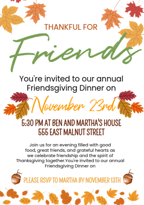 White Illustrative Friendsgiving Invitation A4 Template | PosterMyWall