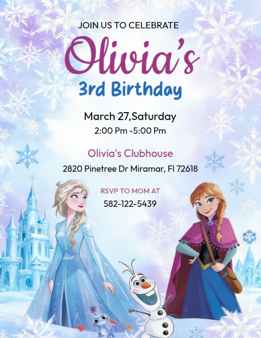 White Illustrative Frozen Birthday Party Flyer Template | PosterMyWall