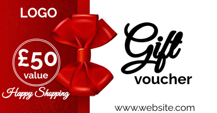 White Illustrative Gift Card Voucher Design Template Facebook Event ...