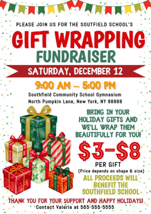 White Illustrative Gift Wrapping Fundraiser A4 Template | PosterMyWall