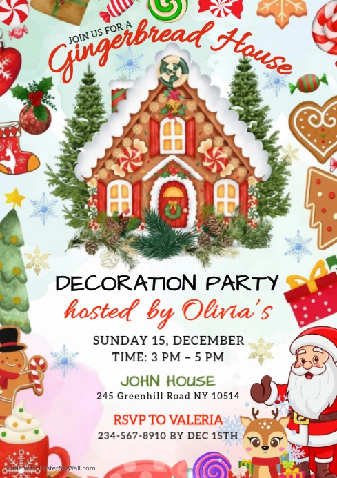 White Illustrative Gingerbread House Birthday Party Christmas Cookie ...