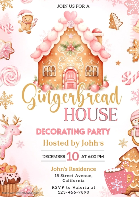 White Illustrative Gingerbread House Decorating Party Invitation, A4 ...
