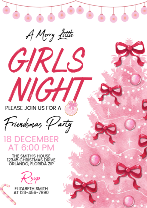 White Illustrative Girls Night Christmas Party A4 Template | PosterMyWall