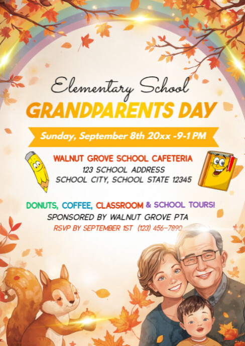 White Illustrative Grandparents Day Celebration A6 Template | PosterMyWall