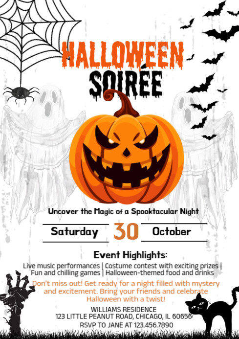 White Illustrative Halloween A4 Template | PosterMyWall