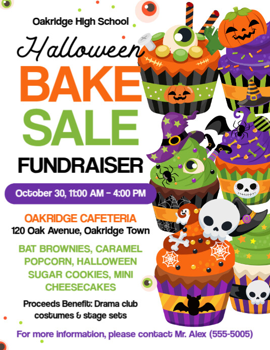 Plantilla de White Illustrative Halloween Bake Sale Fundraiser Flyer ...