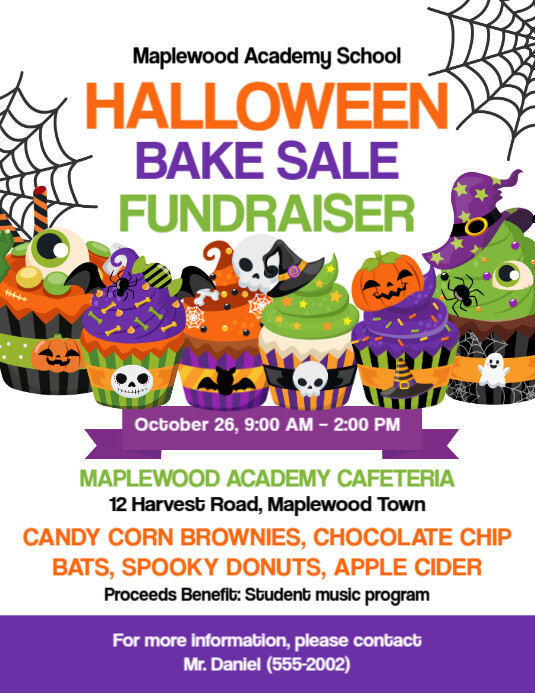 Copy of White Illustrative Halloween Bake Sale Fundraiser Flyer (us ...
