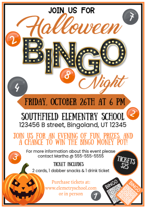 Plantilla de White Illustrative Halloween Bingo Night A4 | PosterMyWall