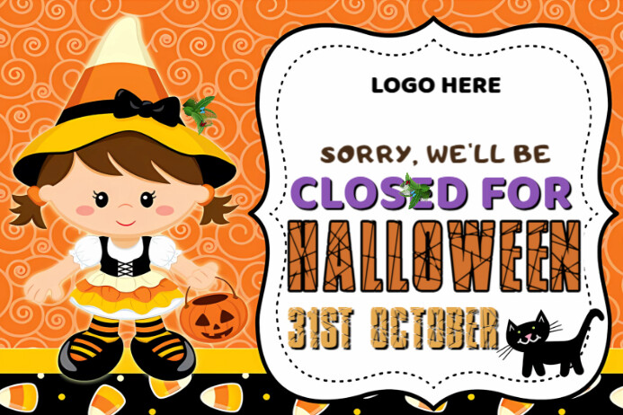 White Illustrative Halloween Business Closure Notice Poster Template ...