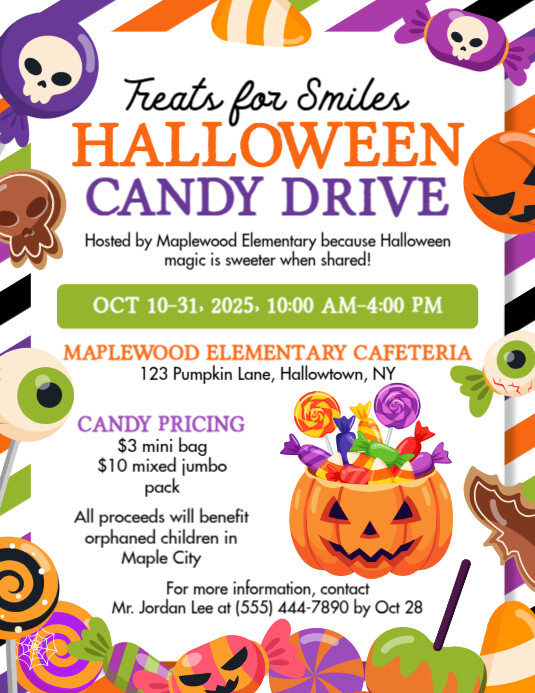 Plantilla de White Illustrative Halloween Candy Drive Flyer (us Letter ...