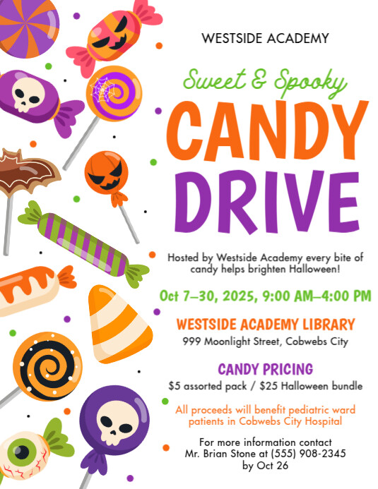 Copy of White Illustrative Halloween Candy Drive Flyer (us Letter ...
