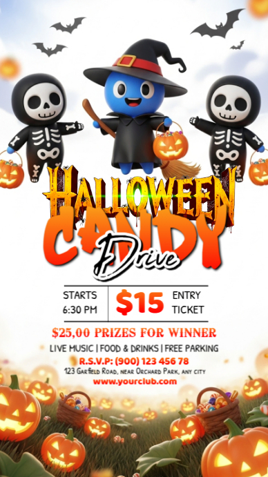 White Illustrative Halloween Candy Drive Instagram Story Template ...