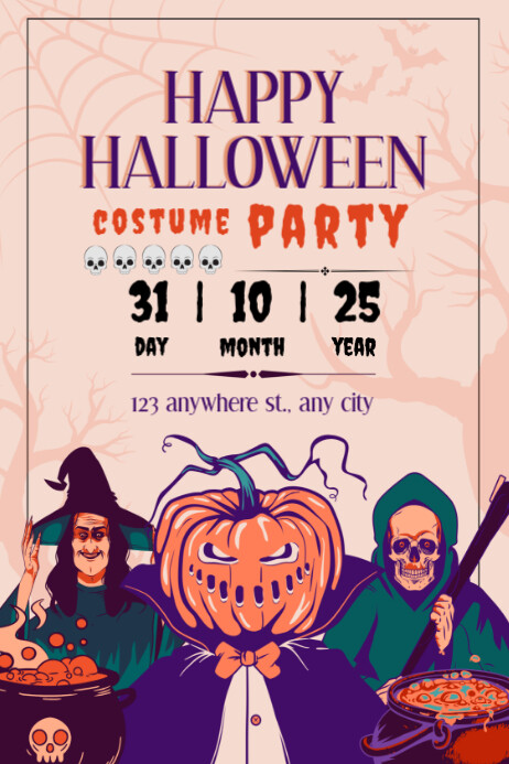 White Illustrative Halloween Costume Party Poster Template | PosterMyWall