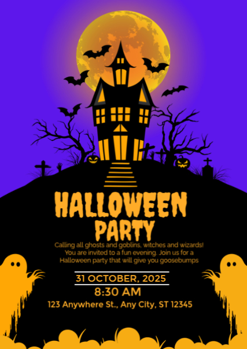 White Illustrative Halloween Party Invitation A6 Template | PosterMyWall