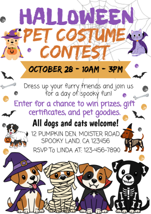 White Illustrative Halloween Pet Costume Contest A4 Template | PosterMyWall