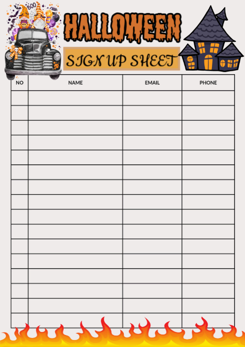 White Illustrative Halloween Sign Up Sheet A4 Template | PosterMyWall