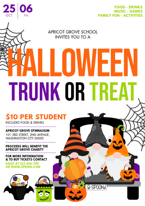 White Illustrative Halloween Trunk Or Treat Flyer A4 Template ...