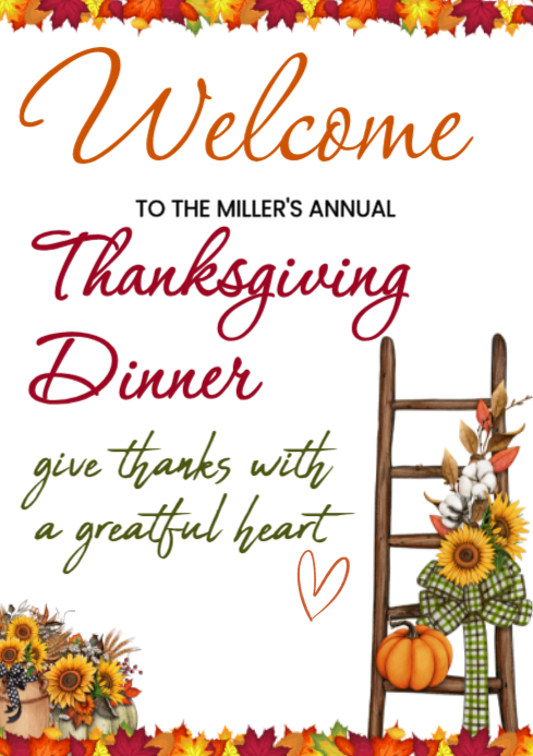 Copy of White Illustrative Hanksgiving Dinner Party Welcome Sign A4 ...