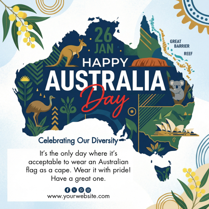 White Illustrative Happy Australia Day Square (1:1) Template | PosterMyWall