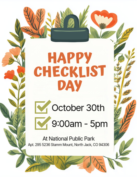 White Illustrative Happy Checklist Day Flyer (us Letter) Templat ...