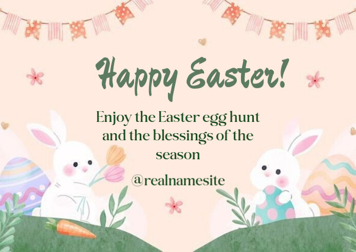 White Illustrative Happy Easter Postcard Template | PosterMyWall