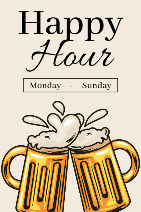 White Illustrative Happy Hour Poster Template | PosterMyWall