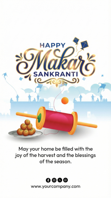 White Illustrative Happy Makar Sankranti Instagram Story Template ...