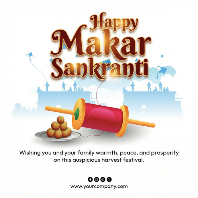 White Illustrative Happy Makar Sankranti Square (1:1) Template ...