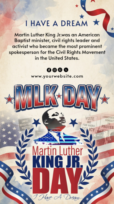 White Illustrative Happy Mlk Day Instagram Story Template | PosterMyWall