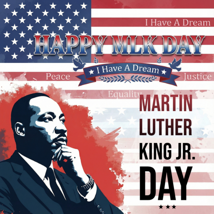 White Illustrative Happy Mlk Day Square (1:1) Template | PosterMyWall