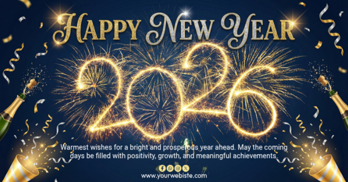 White Illustrative Happy New Year Facebook Shared Image Template ...