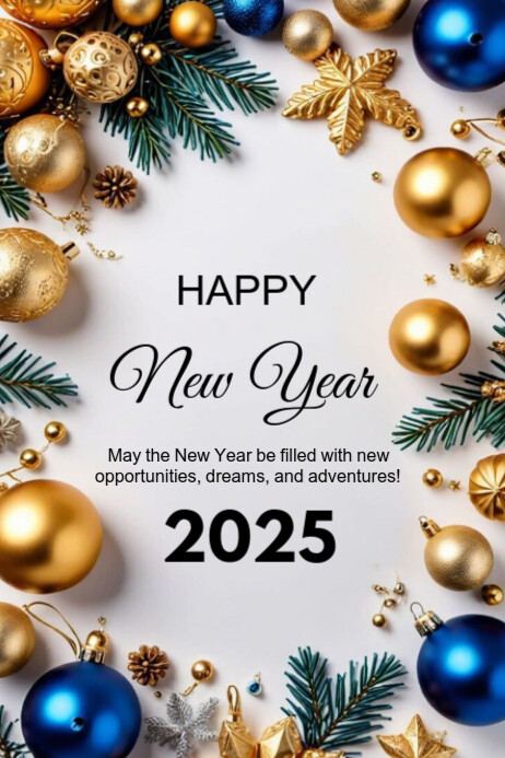 White Illustrative Happy New Year Poster Template | PosterMyWall