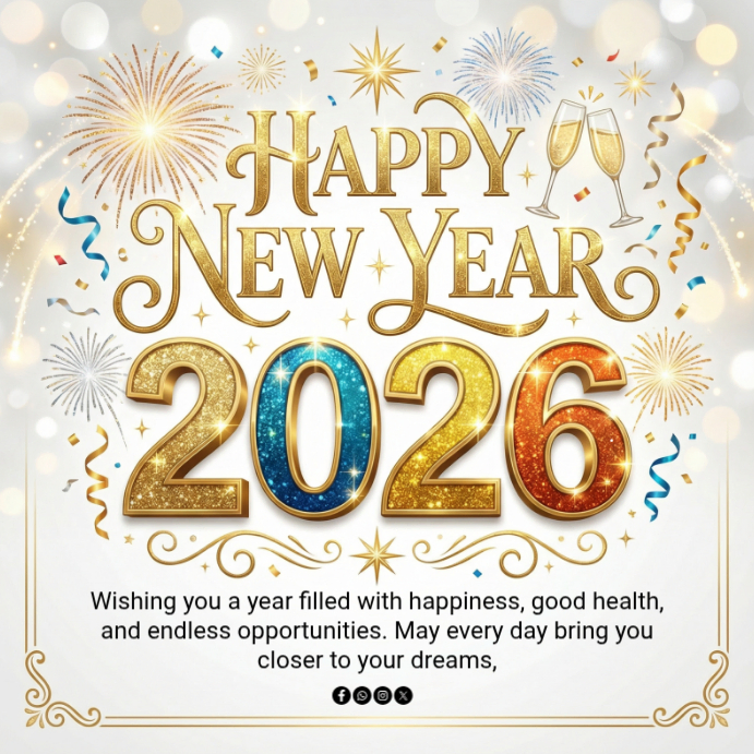 White Illustrative Happy New Year Square (1:1) Template | PosterMyWall