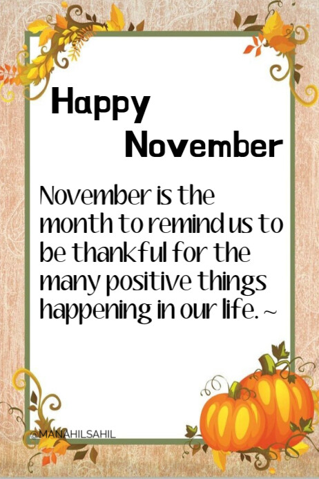 White Illustrative Happy November Poster Template | PosterMyWall