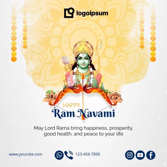 White Illustrative Happy Rama Navami Instagram Post Template | PosterMyWall