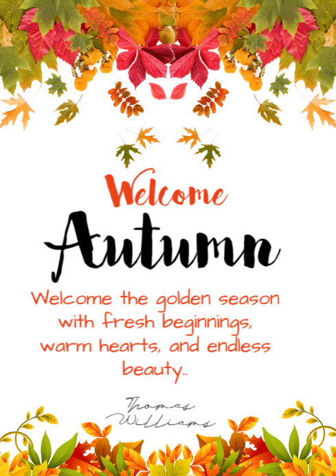 Plantilla de White Illustrative Hello Autumn A4 | PosterMyWall