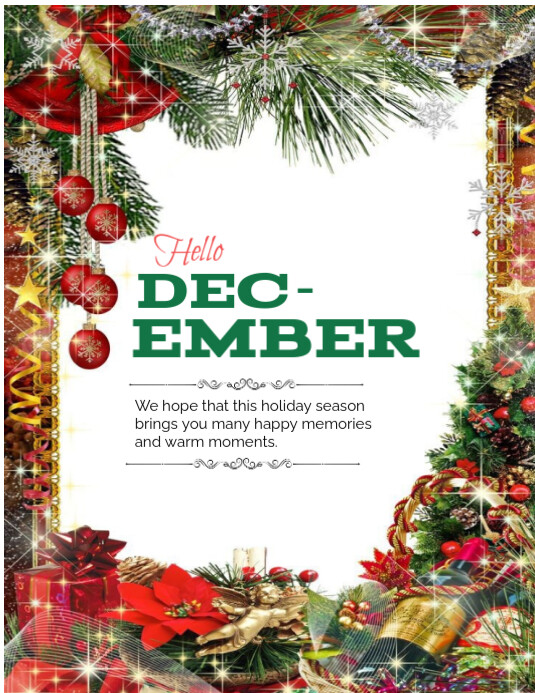 White Illustrative Hello December Template And Wishes Flyer (us Letter ...